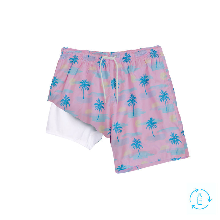 Bermies Pink and Blue Palm Tree Swim Trunk | Toddler
