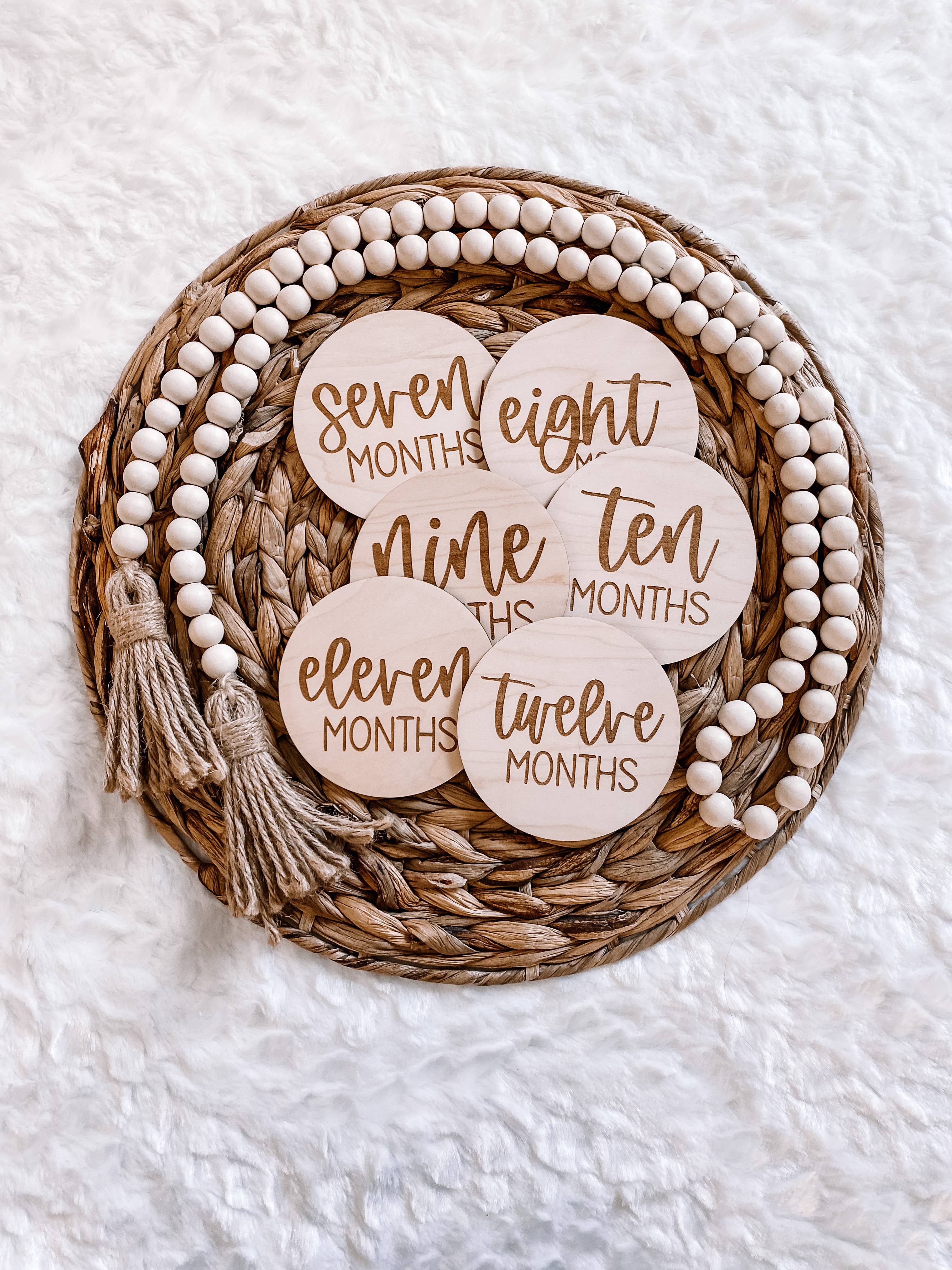 Engraved Wooden Monthly Milestone Disc Set